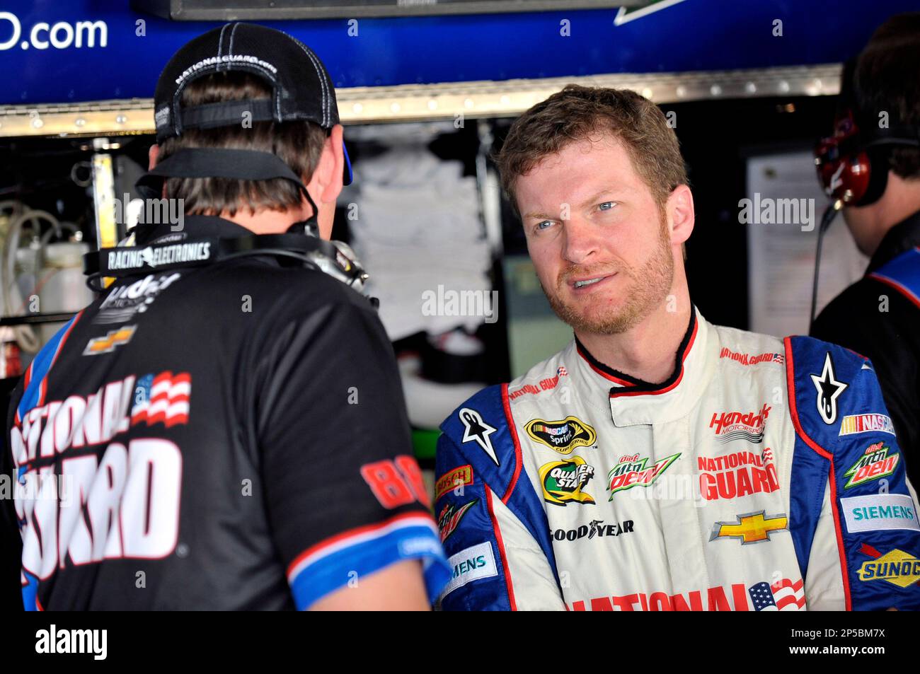 Dale Earnhardt Jr (right) and Steve Letarte (left) during practice for ...
