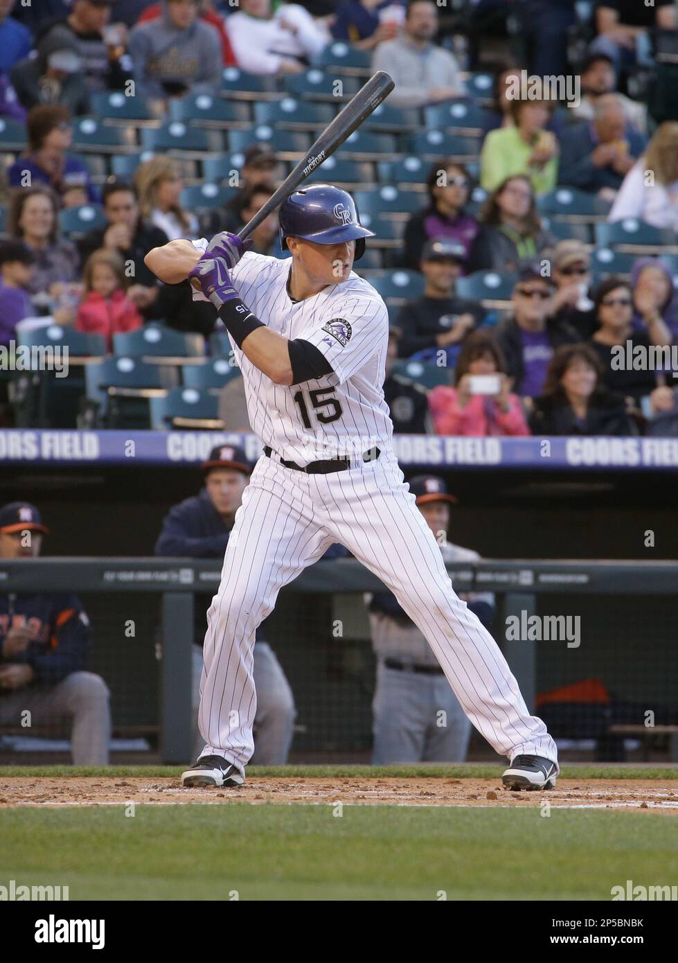 Colorado Rockies first baseman Jordan Pacheco (15) waits for the pitch ...