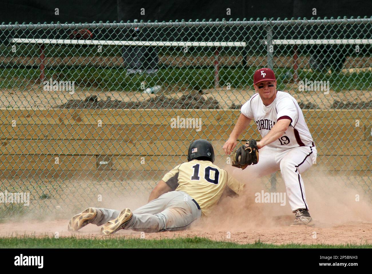 Fordham Prep Rams infielder Robbie Lynch #19 in action, fielding a ...