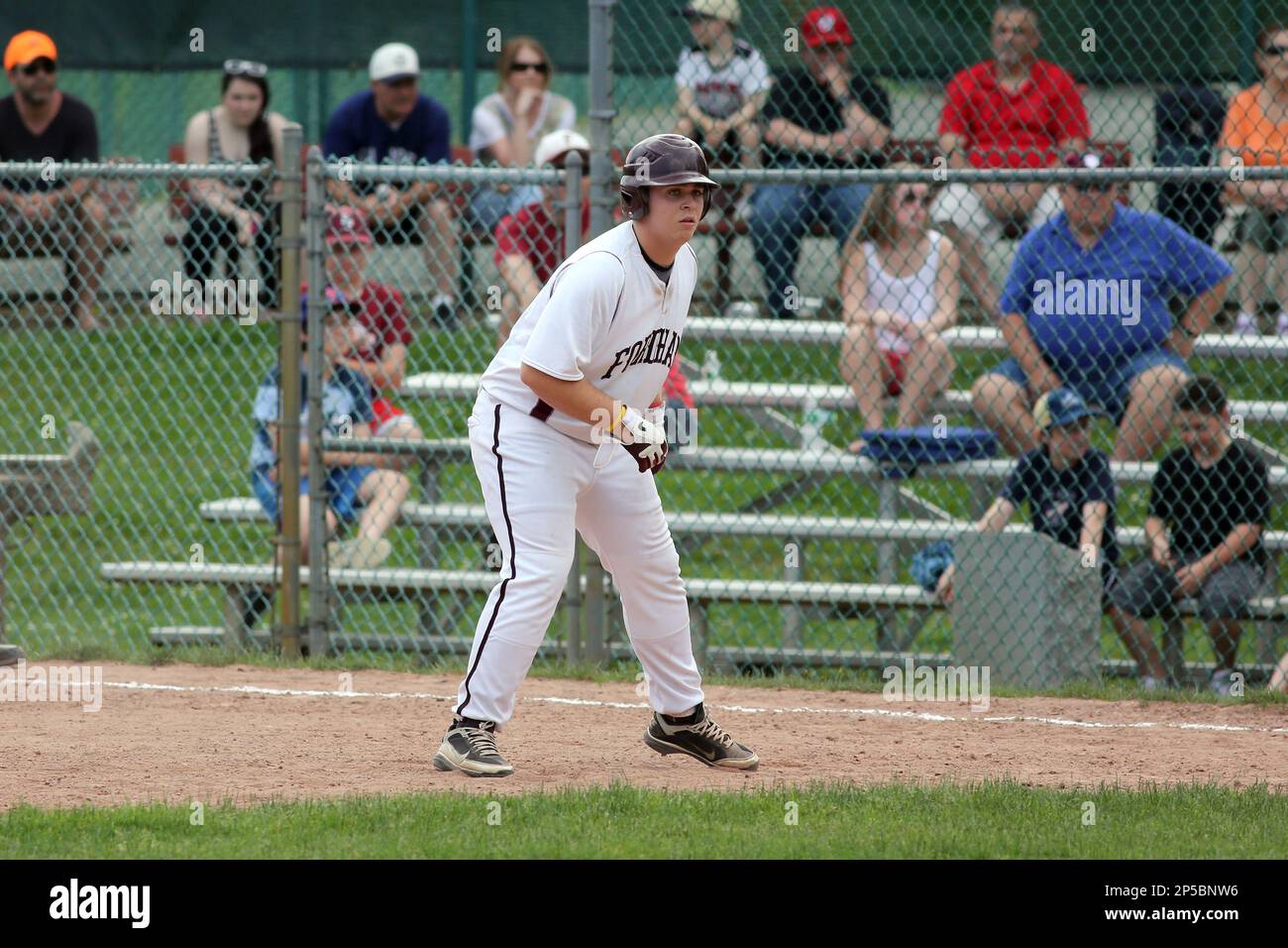 Fordham Prep Rams infielder Robbie Lynch #19 leads off first against ...