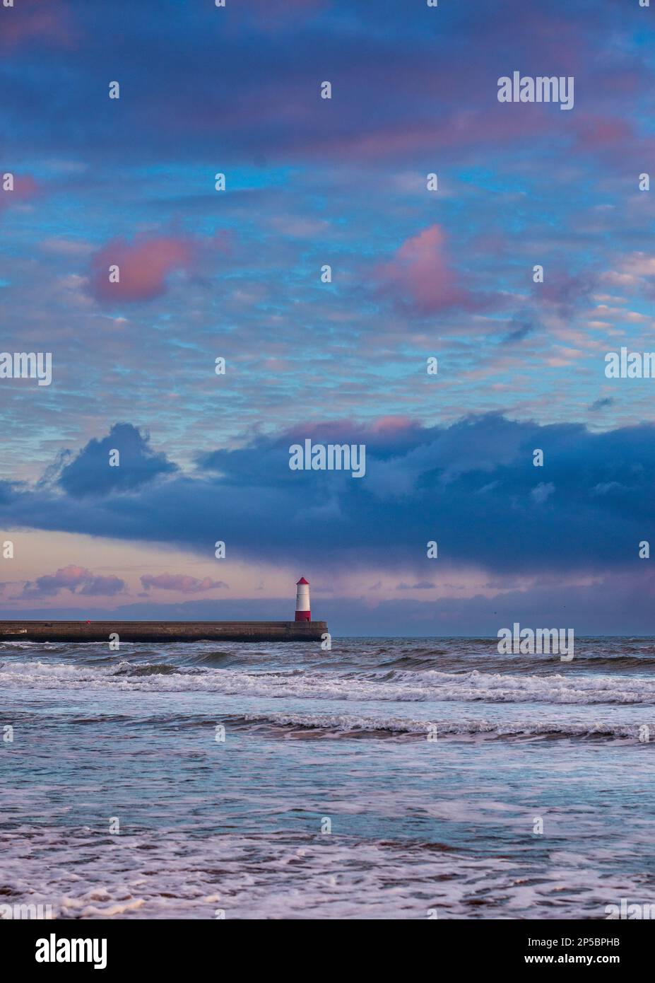 Berwick Pier and Lighthouse viewed from Spittal, Northumberland ...