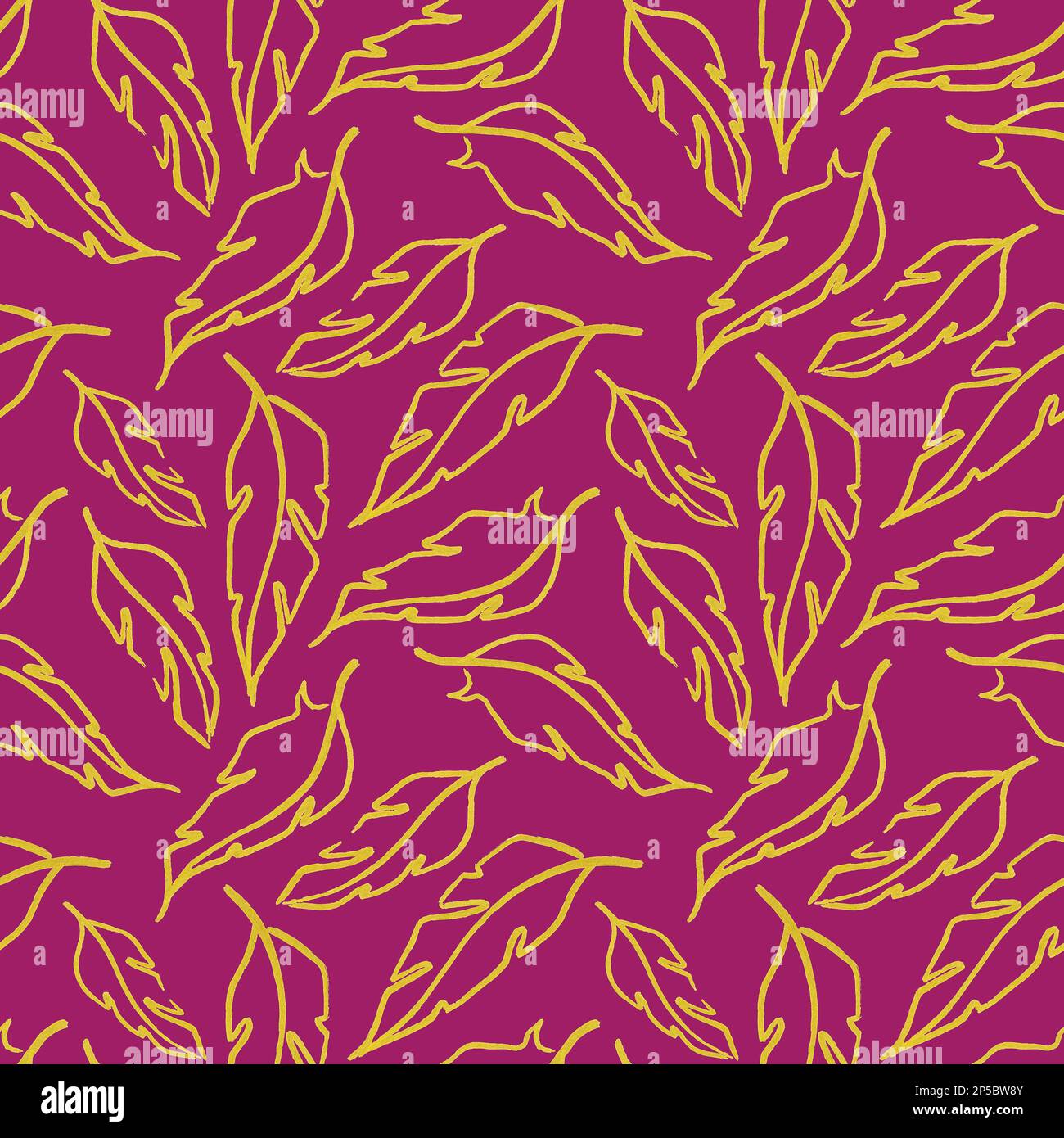 Golden yellow crimson feather leaf symbol seamless pattern texture ...