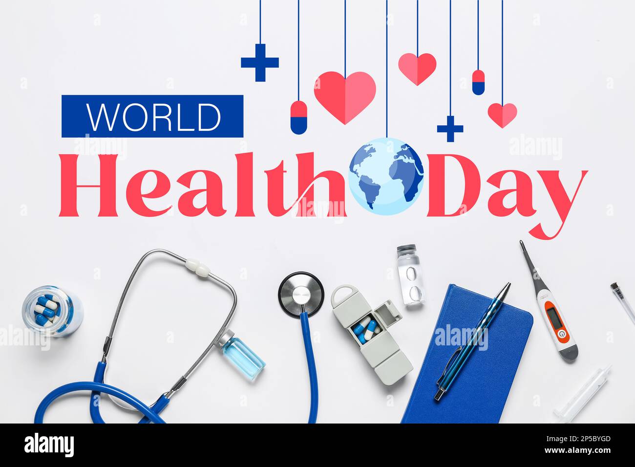 Doctor's supplies on light background. World Health Day Stock Photo - Alamy
