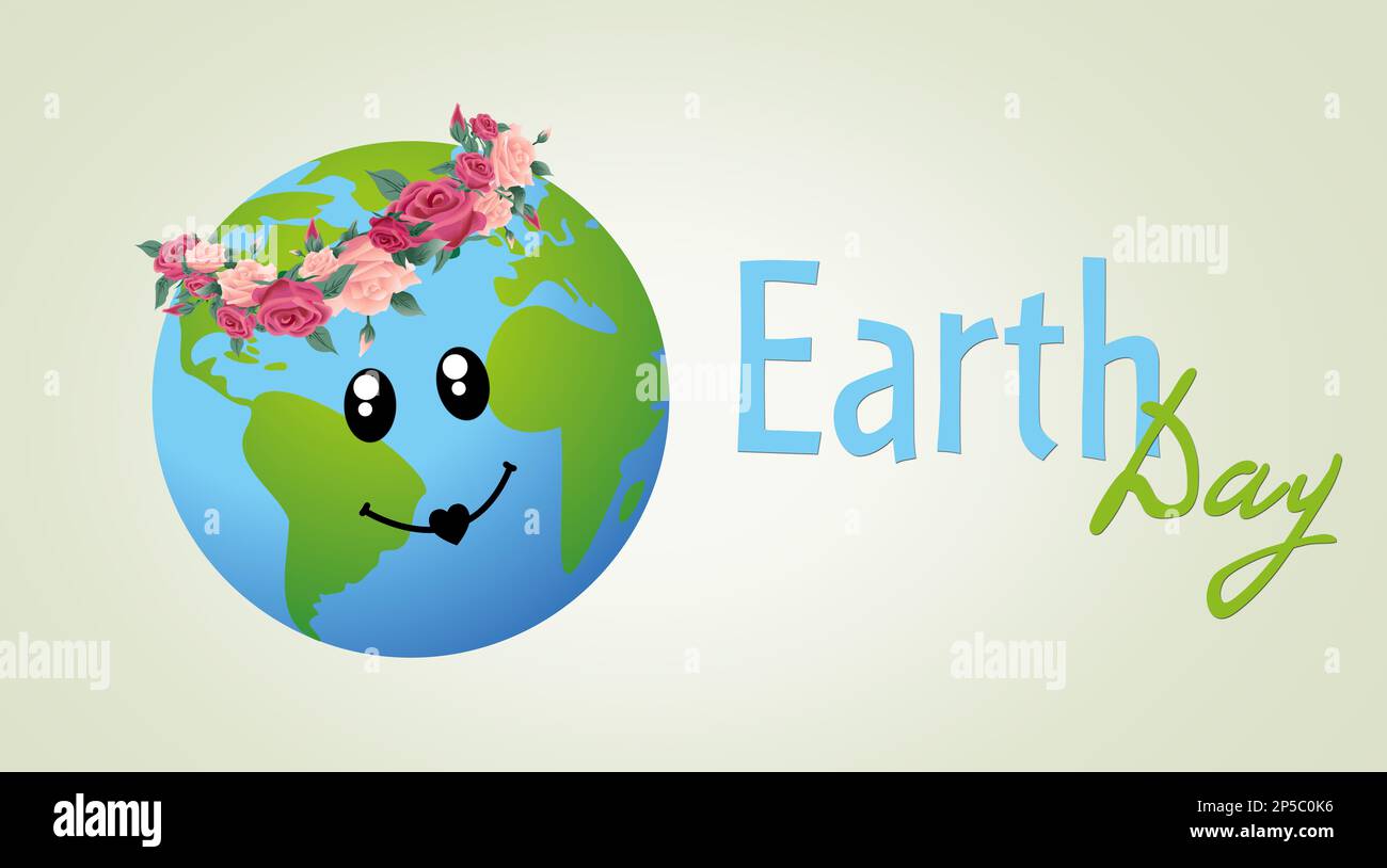 Happy Earth Day. Illustration of planet with cute smiley face and ...