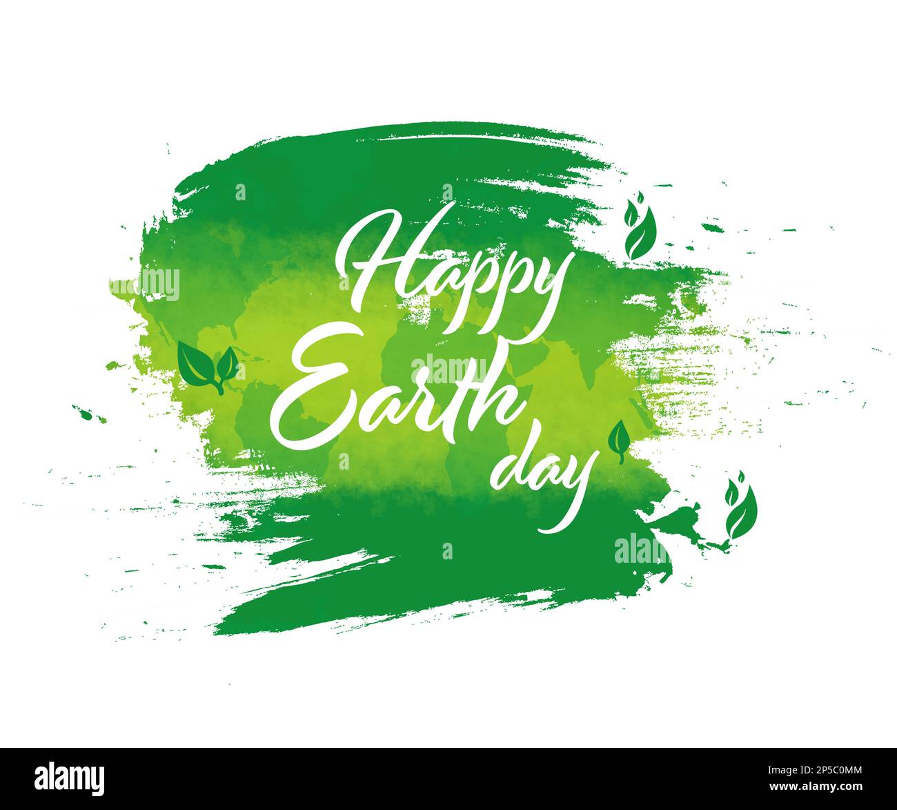 Happy Earth day card with illustration of continents and leaves in ...