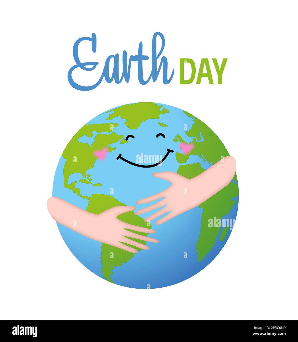 Happy Earth day. Human hugging cheerful planet on white background ...