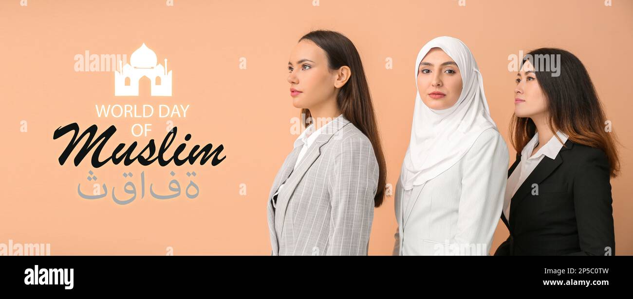 Beautiful Caucasian, Arabian and Asian women on color background. World ...