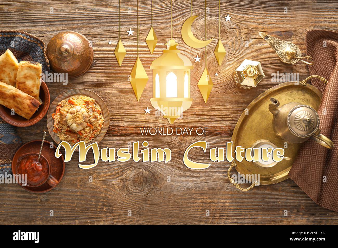 Traditional Arabic food on wooden background. World Day of Muslim ...