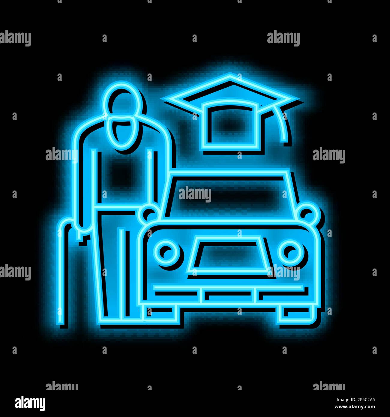 driving lessons for seniors neon glow icon illustration Stock Vector ...