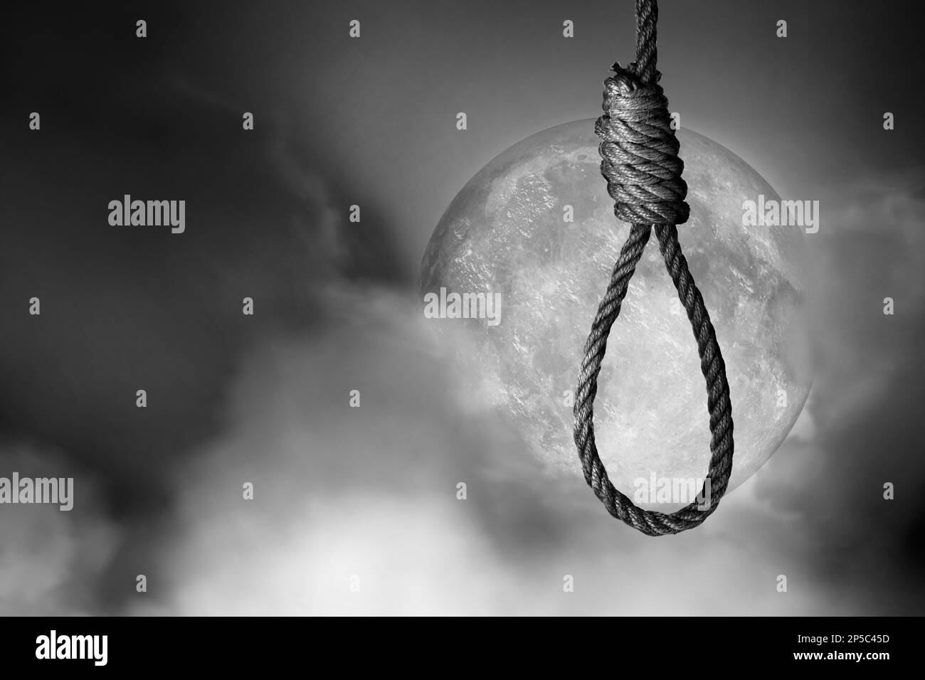 Rope noose with knot outdoors on full moon night Stock Photo - Alamy