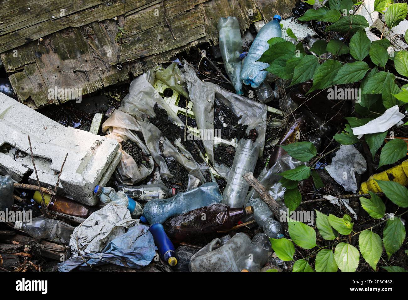 Pile of different garbage on ground outdoors, above view Stock Photo ...