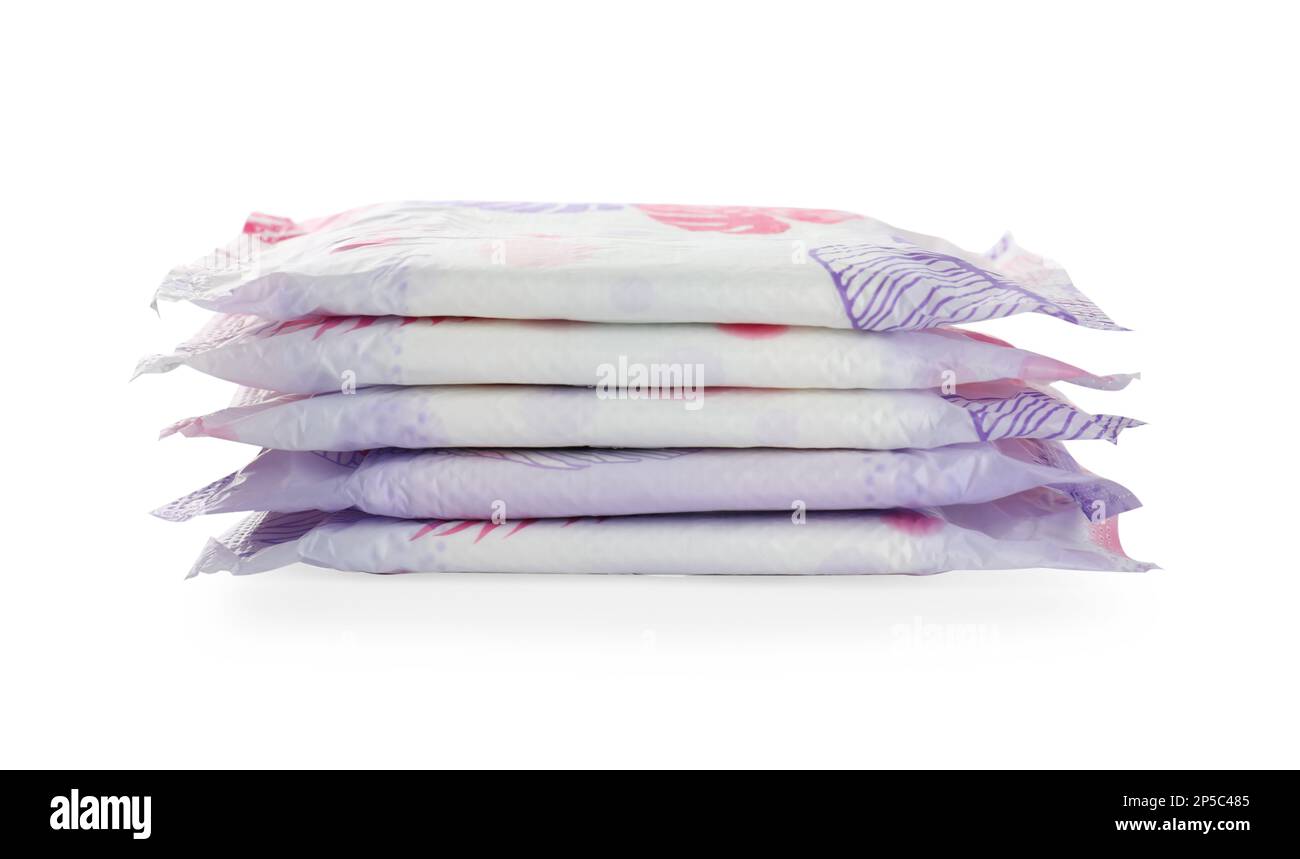 Stack of menstrual pads on white background. Gynecological care Stock ...