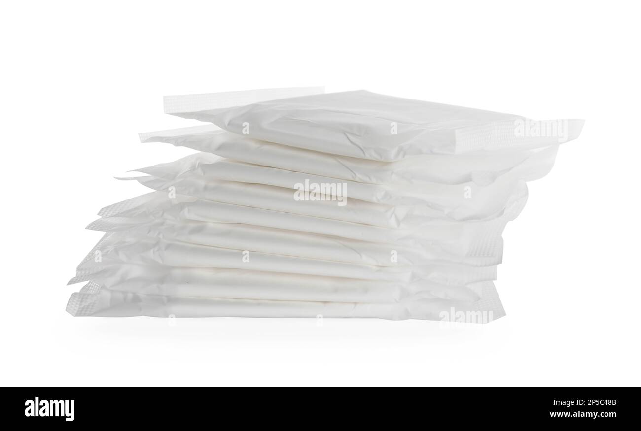 Stack of menstrual pads on white background. Gynecological care Stock ...