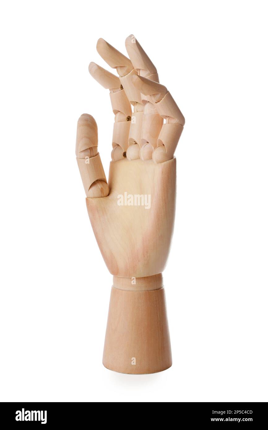 Wooden hand model on white background. Mannequin part Stock Photo - Alamy