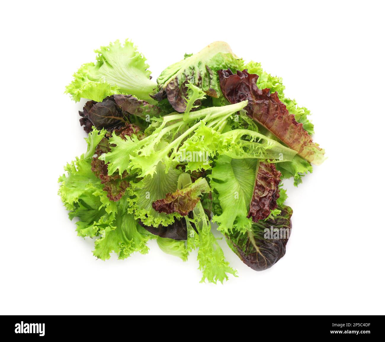 Leaves of different lettuces on white background, top view Stock Photo ...
