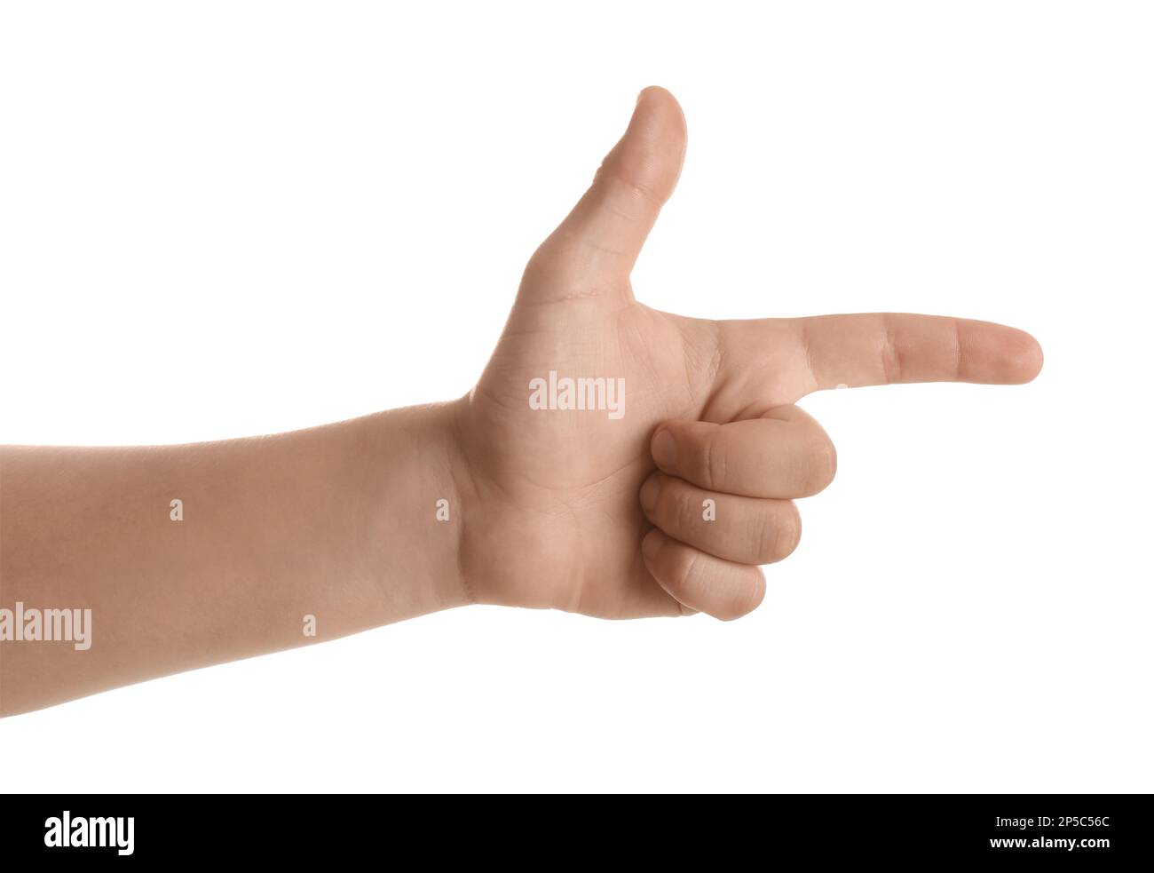 Teenage boy pointing at something on white background, closeup Stock ...