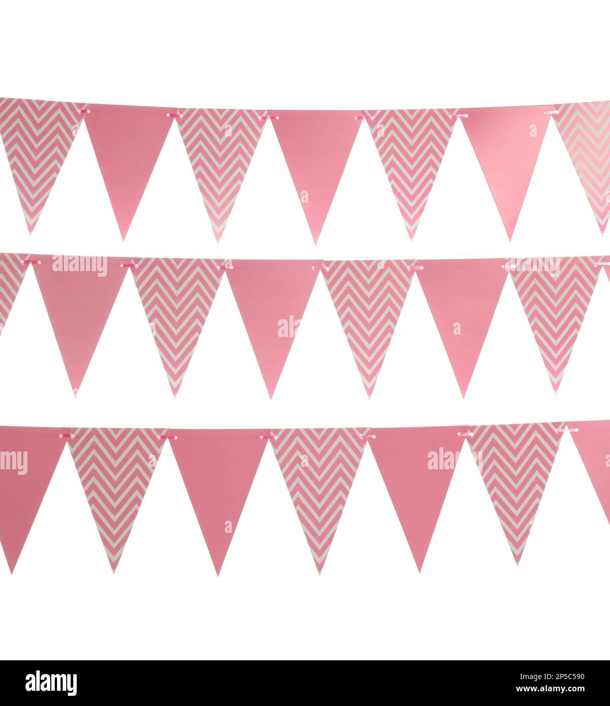 Buntings with triangular paper flags on white background. Festive decor ...