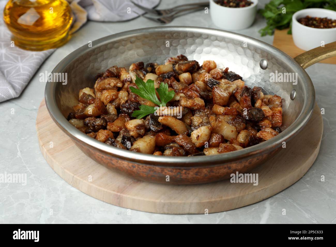 Pieces ham fried on frying hi-res stock photography and images - Alamy