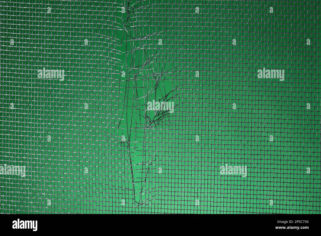 Torn window screen against green background, closeup Stock Photo - Alamy