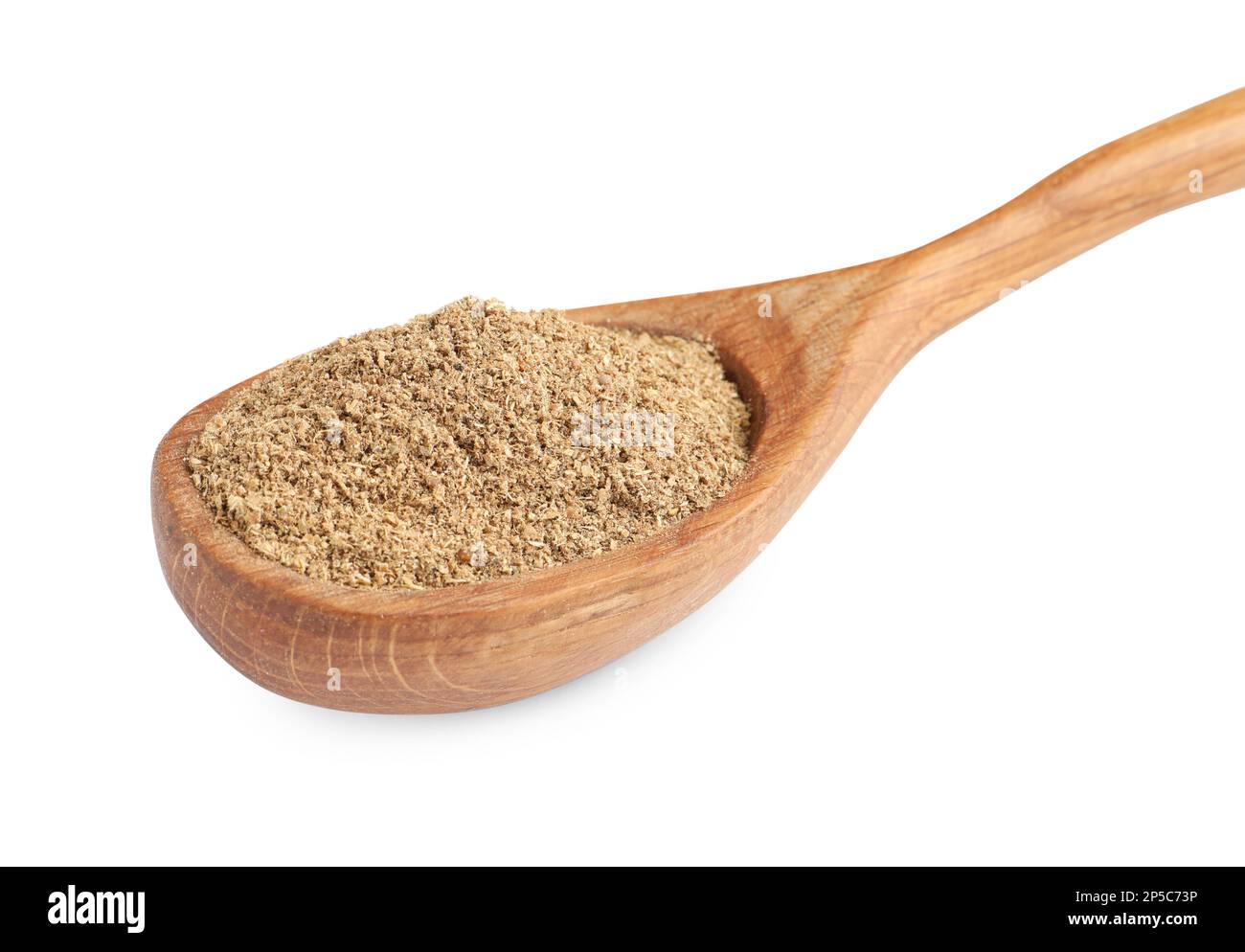 Wooden spoon with powdered coriander on white background Stock Photo ...
