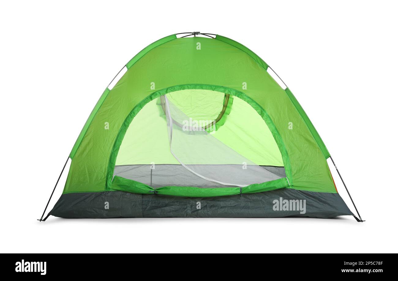 Bright green camping tent on white background Stock Photo - Alamy