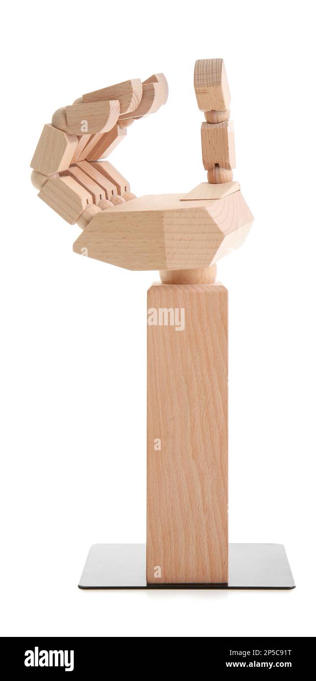 Decorative wooden hand isolated on white background Stock Photo - Alamy