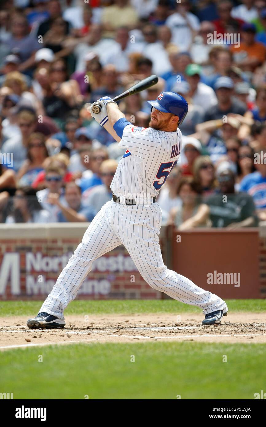 CHICAGO, IL - AUGUST 7: Koyle Hill #55 of the Chicago Cubs bats against ...