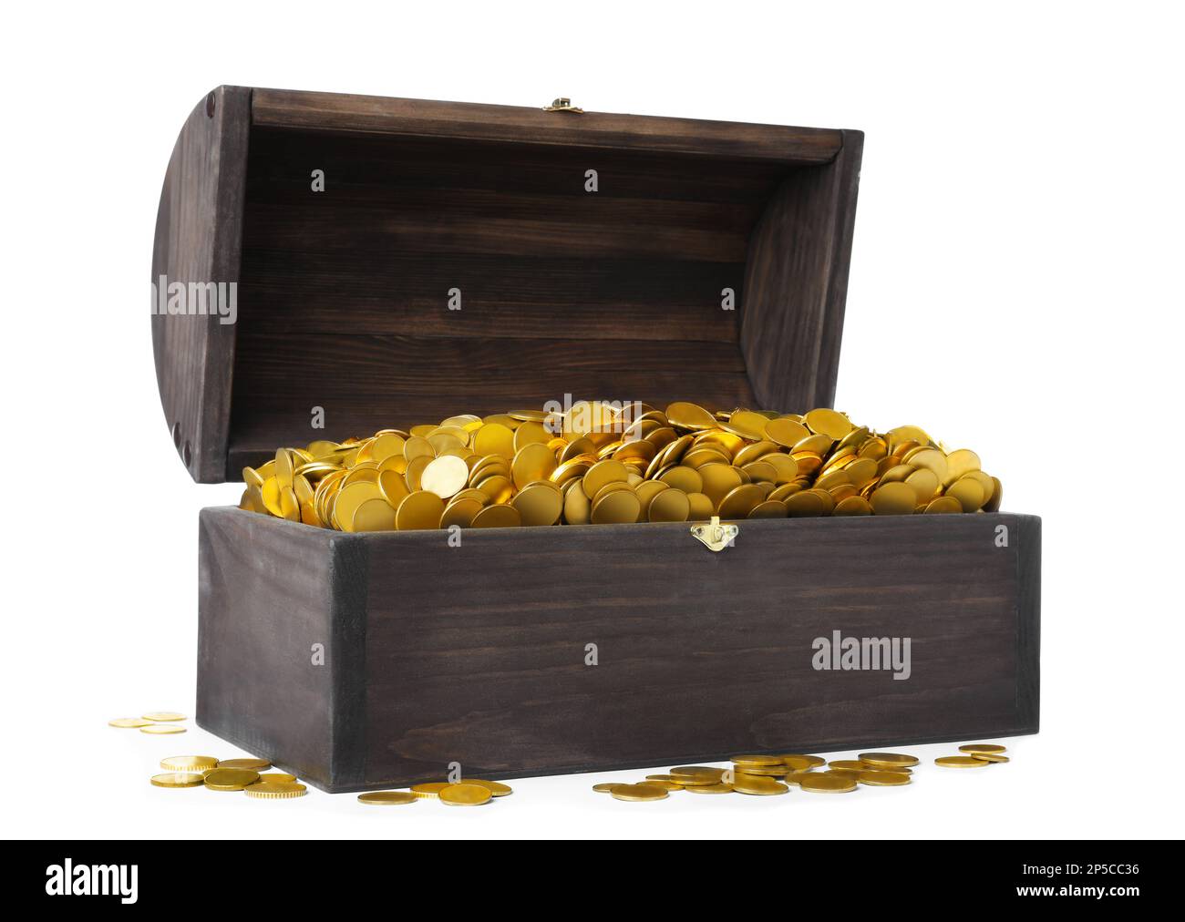 Open treasure chest with gold coins isolated on white Stock Photo - Alamy