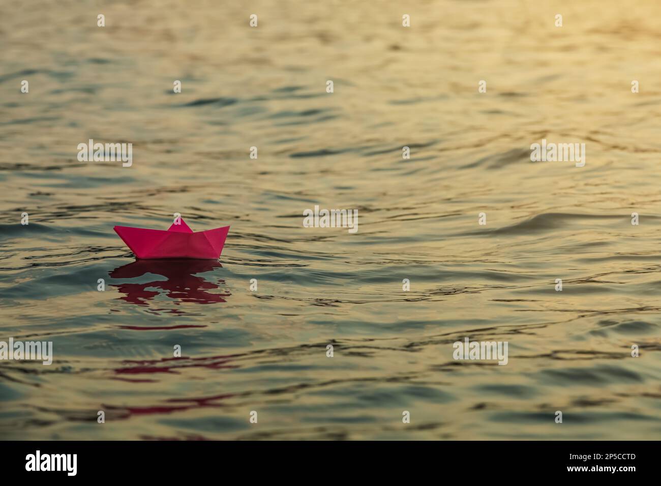 Paper boat floating on water outdoors. Space for text Stock Photo - Alamy