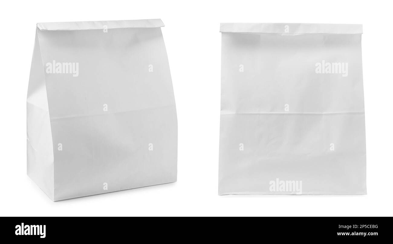 Closed paper bags on white background, collage Stock Photo - Alamy