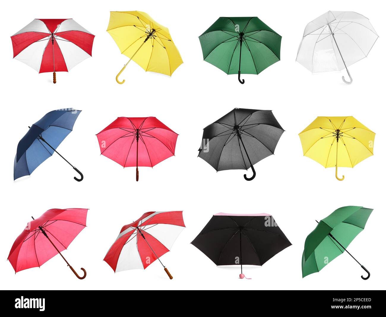 Set with different stylish umbrellas on white background Stock Photo ...