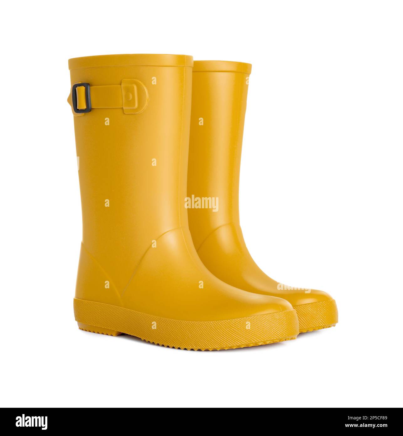 Modern yellow rubber boots isolated on white Stock Photo - Alamy