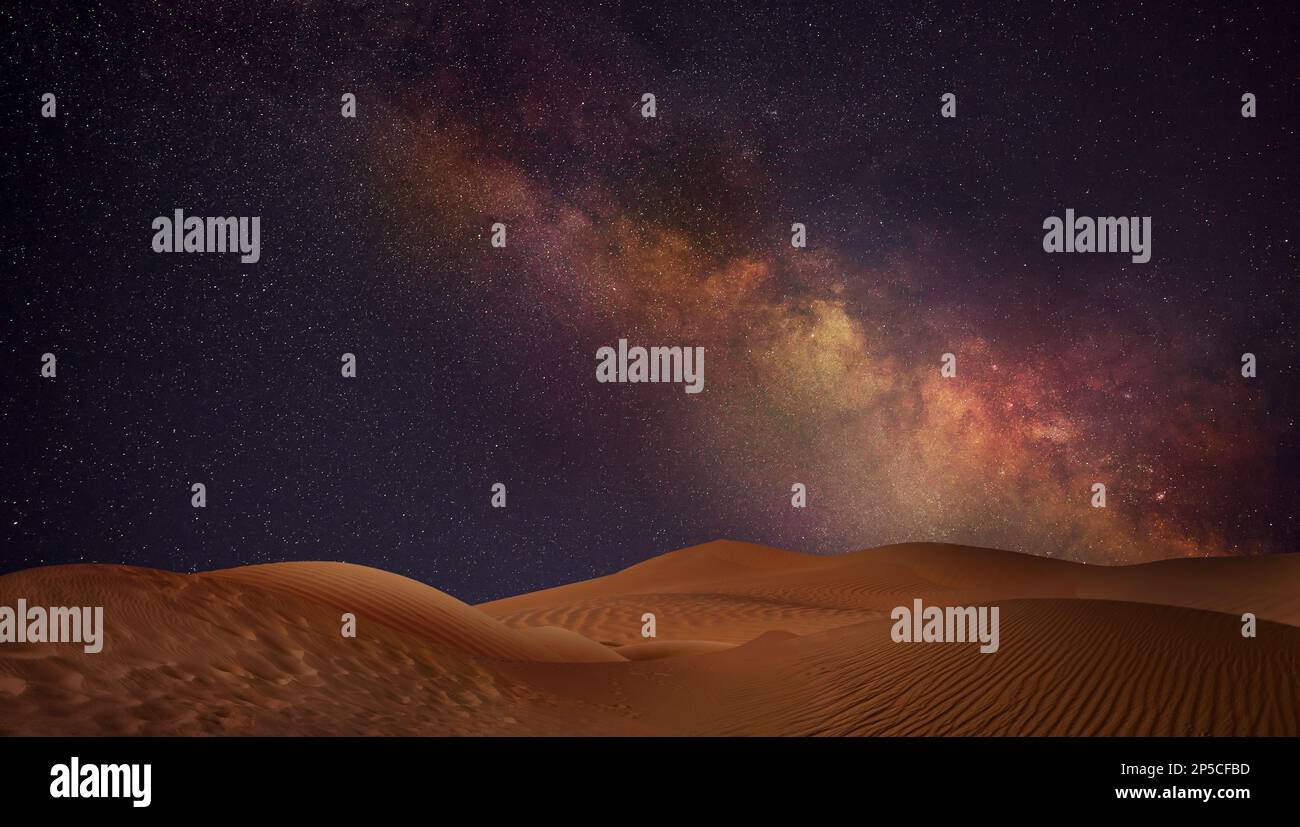 Scenic view of sandy desert under starry sky in night Stock Photo - Alamy