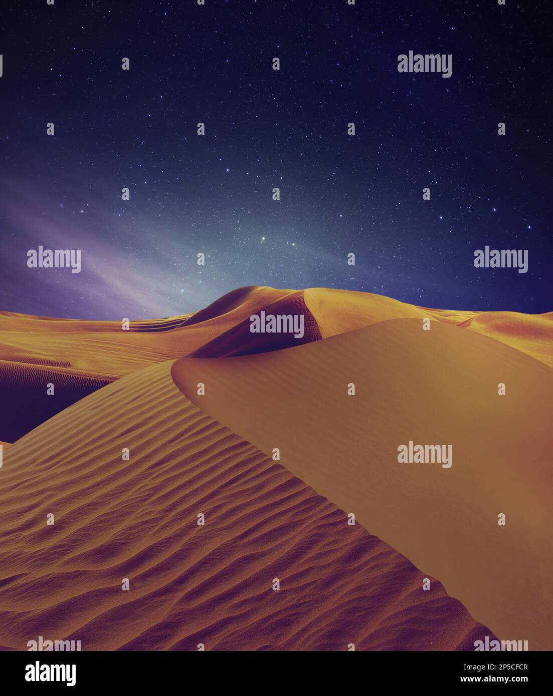 Scenic view of sandy desert under starry sky in night Stock Photo - Alamy