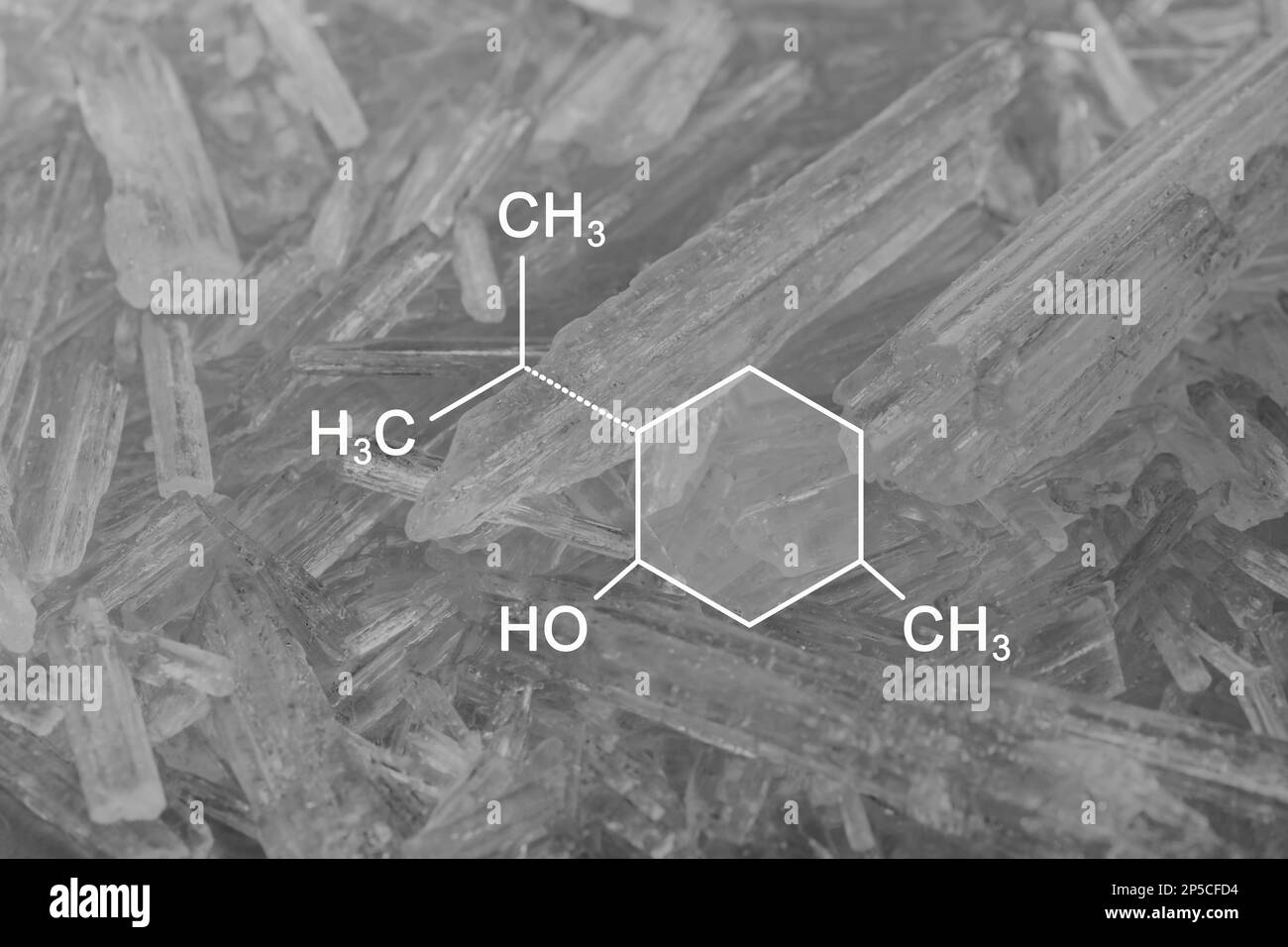 Illustration of chemical formula and menthol crystals as background ...