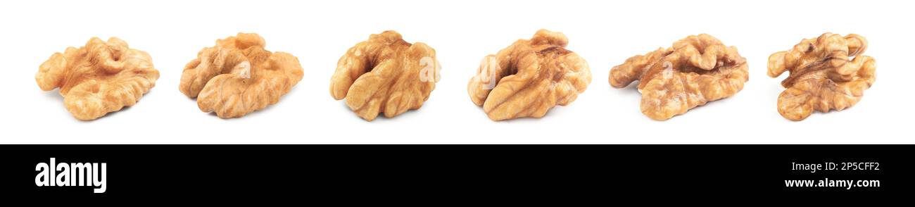 Set with tasty walnuts on white background. Banner design Stock Photo ...