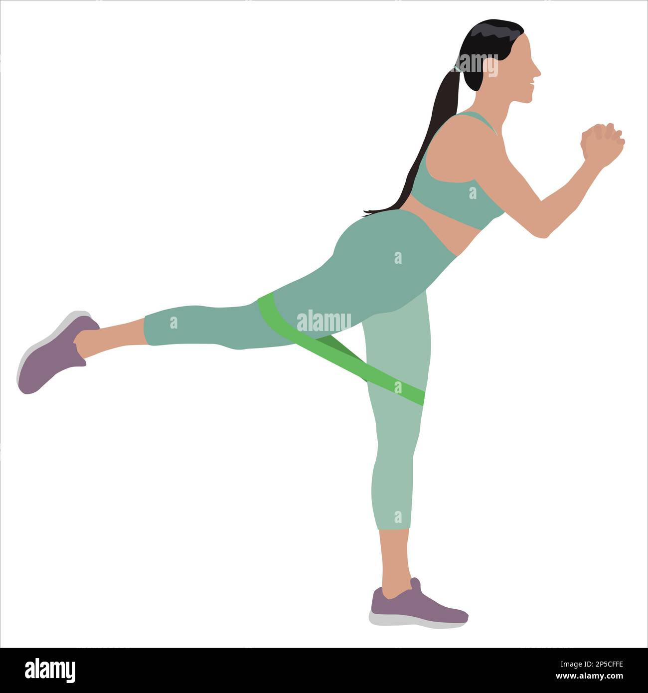Woman doing exercise with fitness elastic band on white background ...