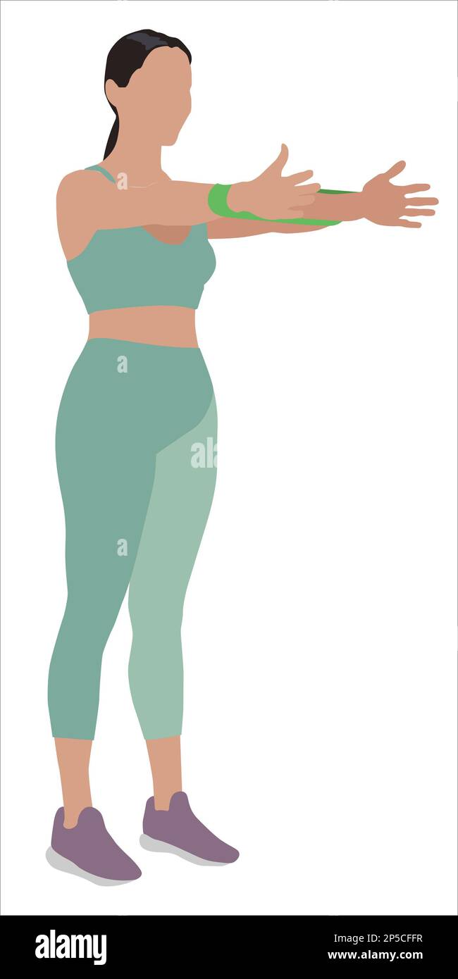 Woman doing exercise with fitness elastic band on white background ...