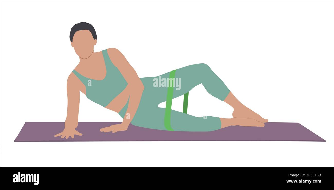 Woman doing exercise with fitness elastic band on white background ...