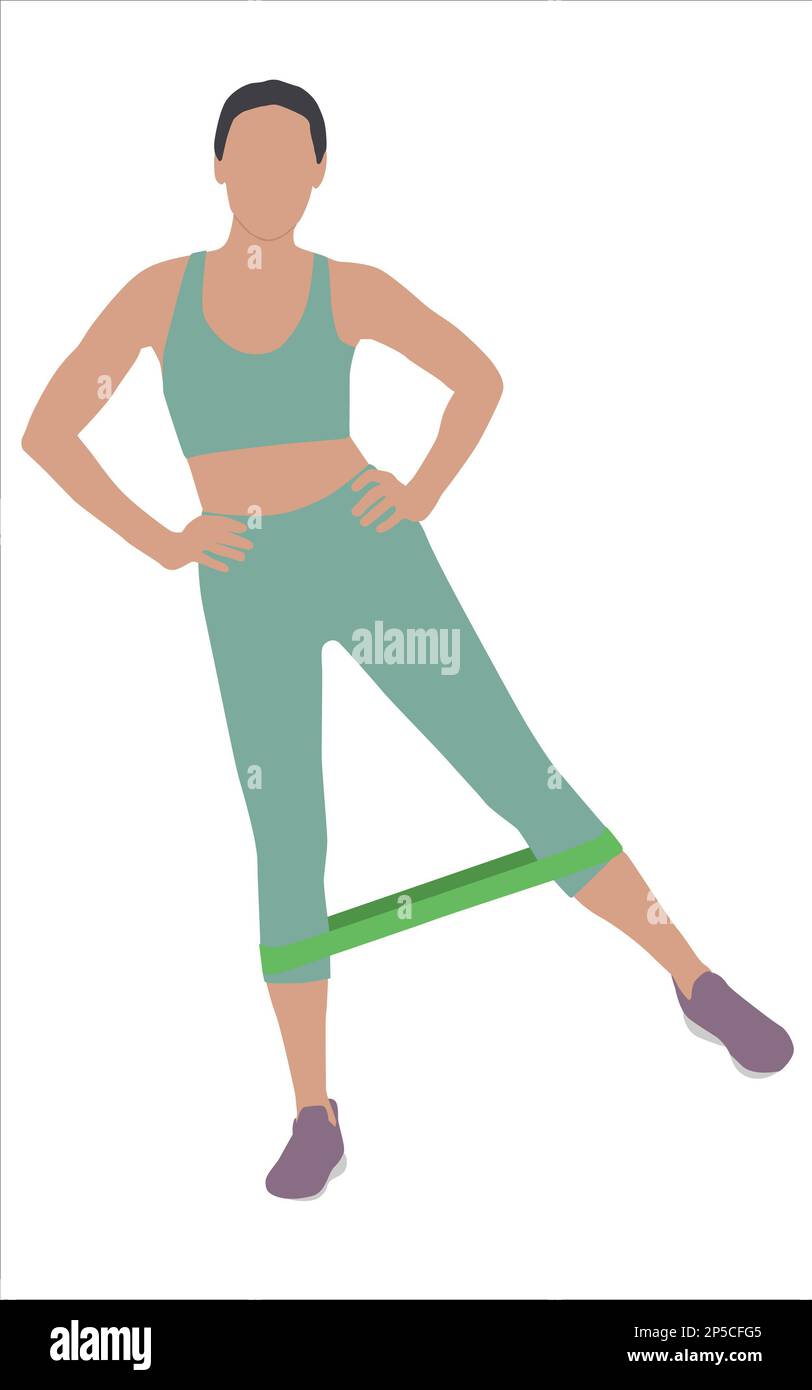 Woman doing exercise with fitness elastic band on white background ...