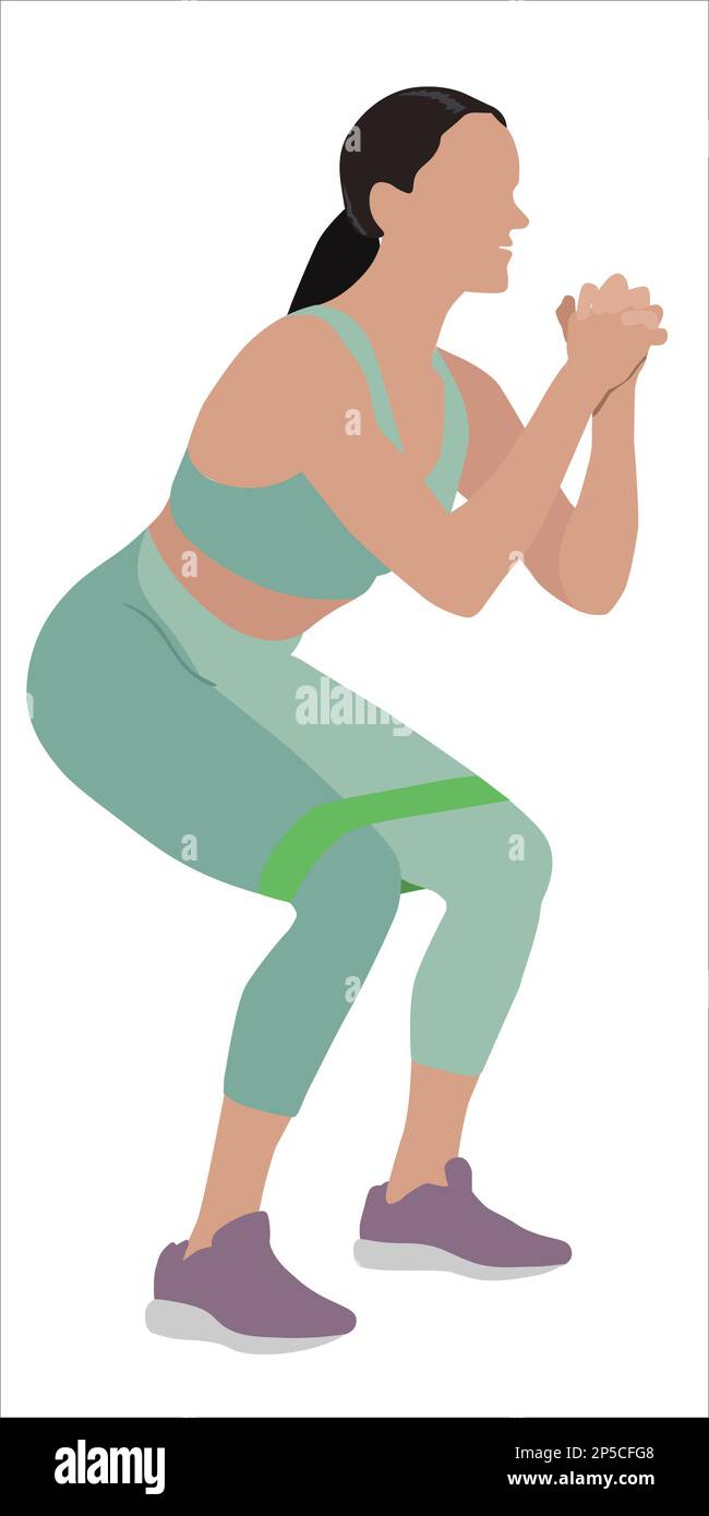 Woman doing exercise with fitness elastic band on white background ...