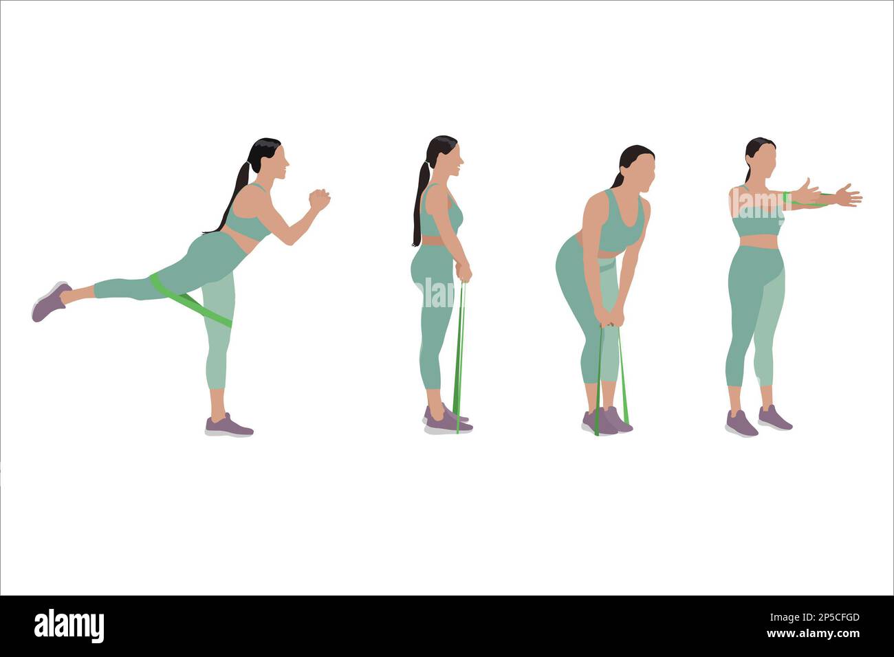 Woman doing exercises with fitness elastic band on white background ...