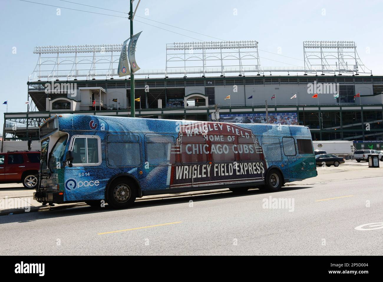 CHICAGO, IL - APRIL 23: A Chicago Cubs Wrigley Field Express Bus can be ...