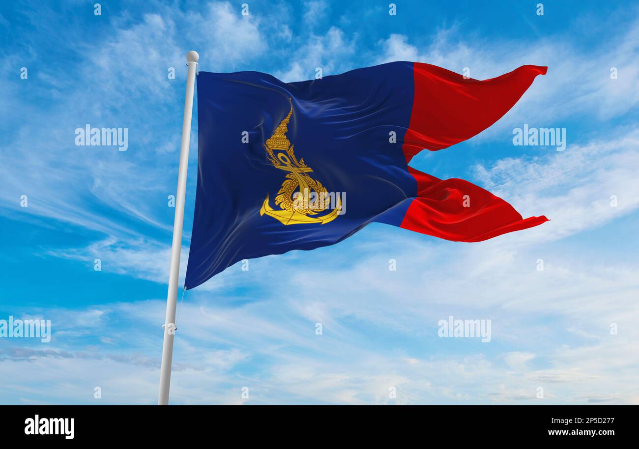 official flag of Navy Commander Coastal Station Thailand at cloudy sky ...