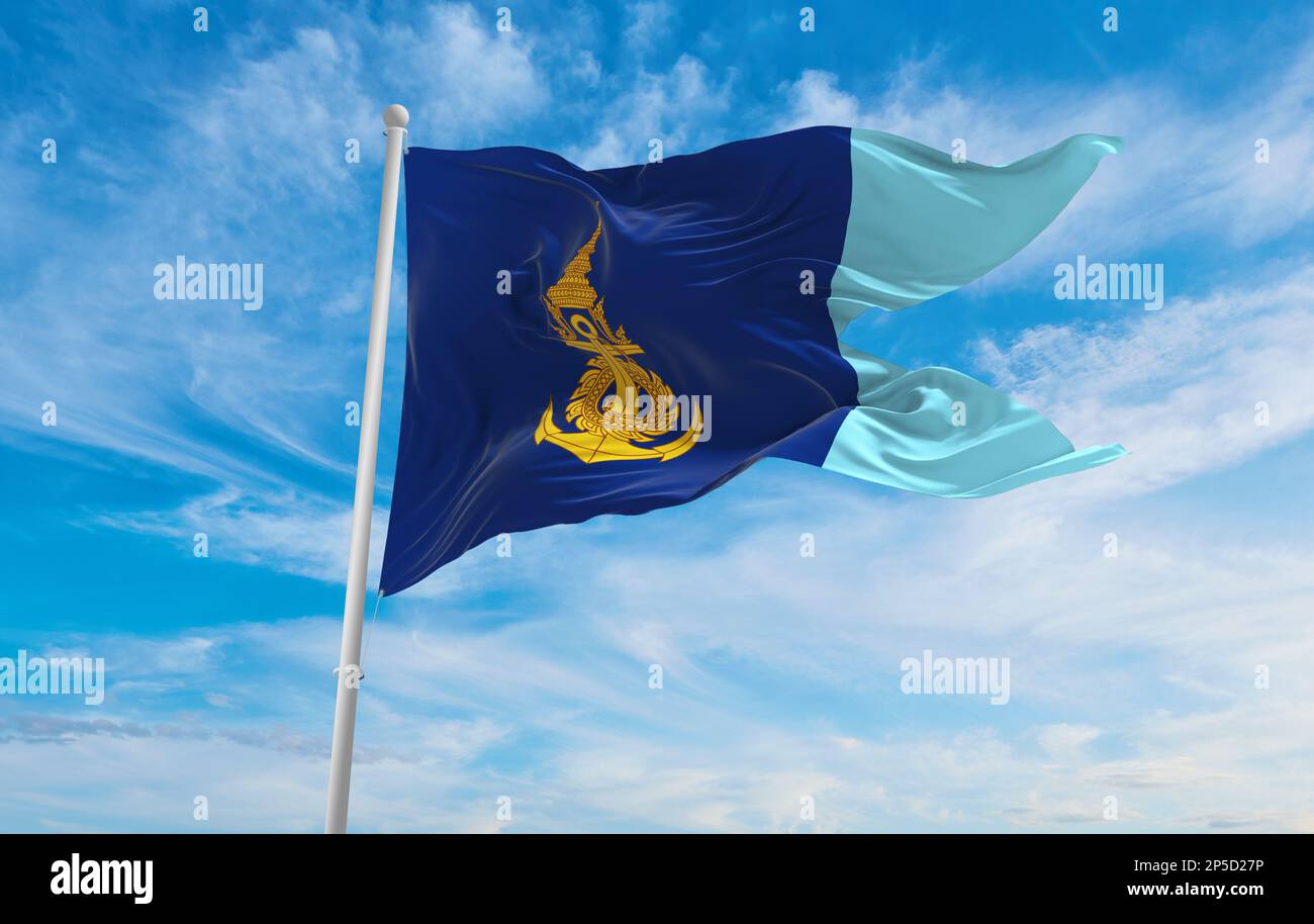 official flag of Navy Base Commander Thailand at cloudy sky background ...