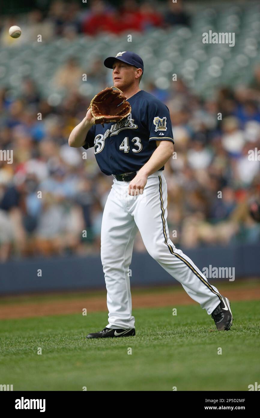 MILWAUKEE, WI - MAY 11: Randy Wolf #43 of the Milwaukee Brewers catches ...