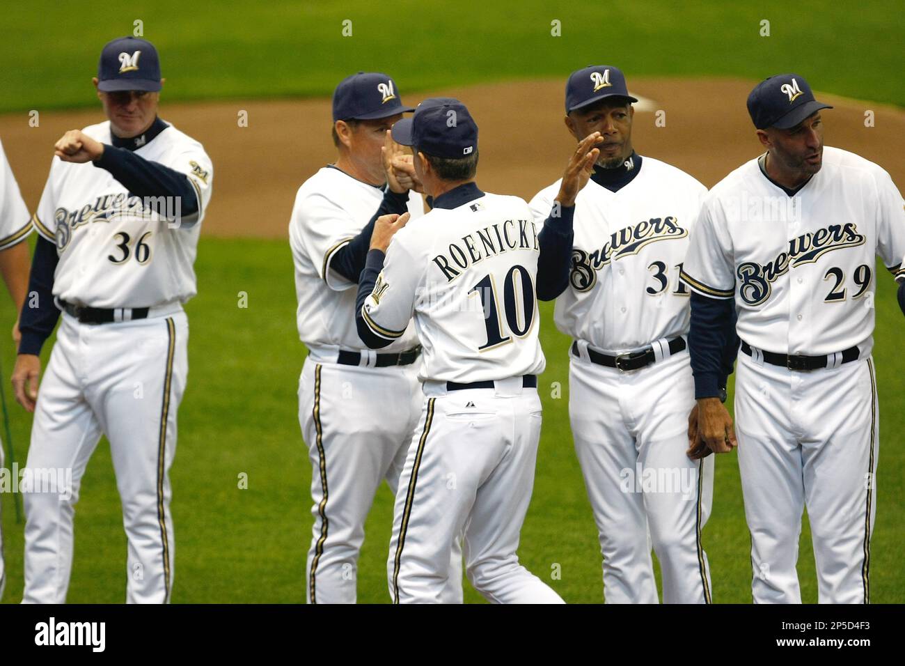MILWAUKEE, WI - APRIL 4: Ron Roenicke #10 of the Milwaukee Brewers ...