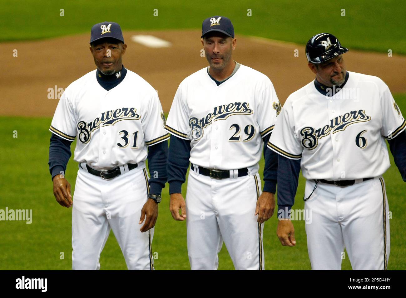 MILWAUKEE, WI - APRIL 4: John Shelby #31, Dave Sveum #29 and Ed Sedar ...