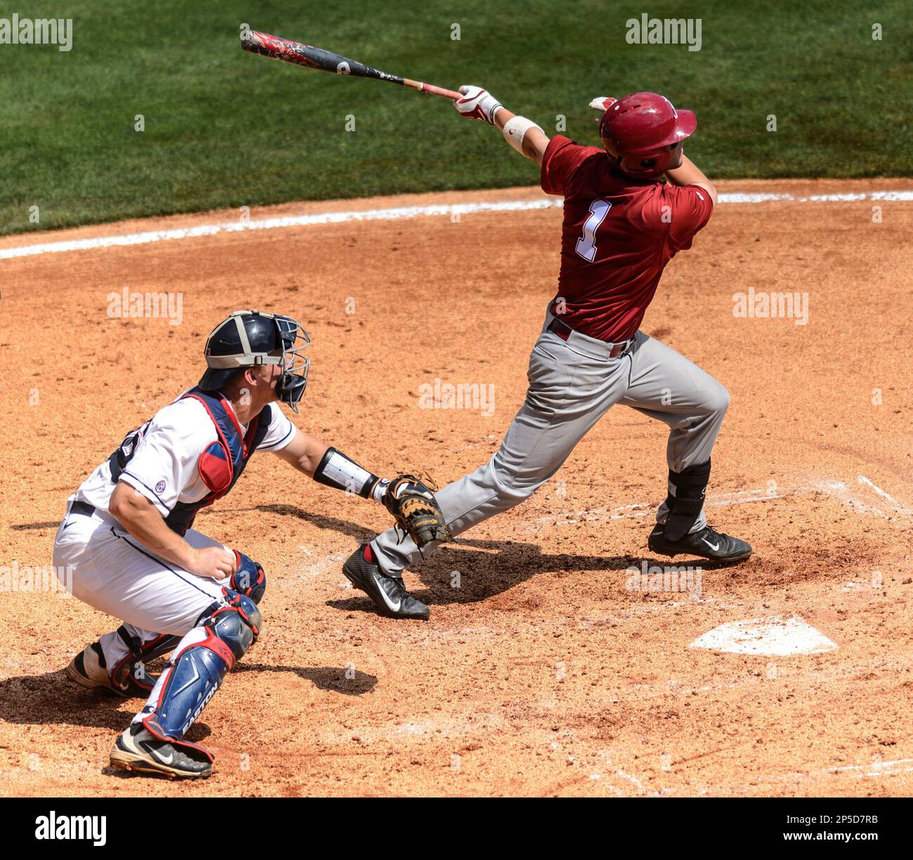 Alabama's Mikey White hits an RBI single against Mississippi during a ...