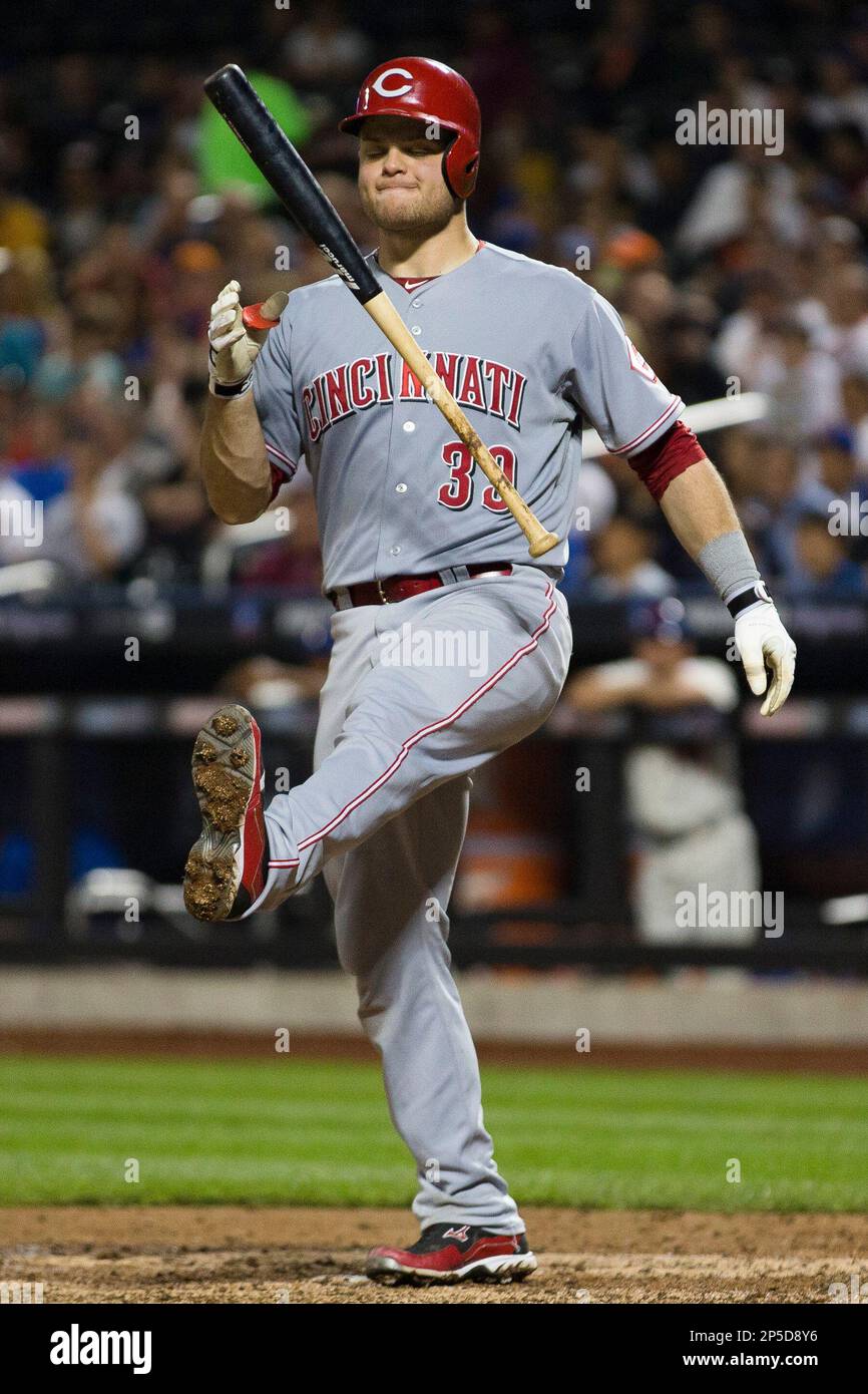 Cincinnati Reds right fielder Jay Bruce reacts to a strike during a ...